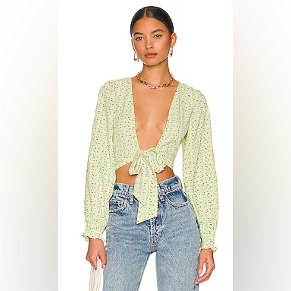 REVOLVE | Tops | More To Come Marlene Green Floral Tie Crop Top Xs ...